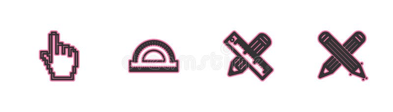 Set Line Pixel Hand Cursor, Crossed Ruler Pencil, Protractor Grid and ... Set Line Pixel Hand Cursor, Crossed Ruler Pencil, Protractor Grid and ...