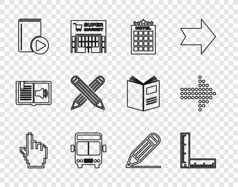 Set Line Pixel Hand Cursor, Folding Ruler, Hotel Building, Bus, Audio ... Set Line Pixel Hand Cursor, Folding Ruler, Hotel Building, Bus, Audio ...