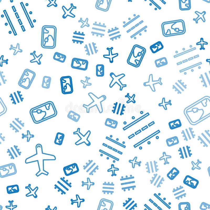 Set Line Plane, Airport Runway and Airplane Window on Seamless Pattern ...