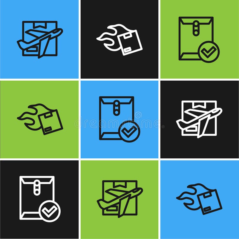 Set Envelope and Check Mark, Carton Cardboard Box, and . Square Glass ...