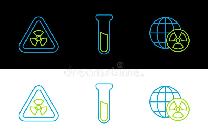 Set Line Planet Earth and Radiation, Triangle with and Test Tube Flask ...