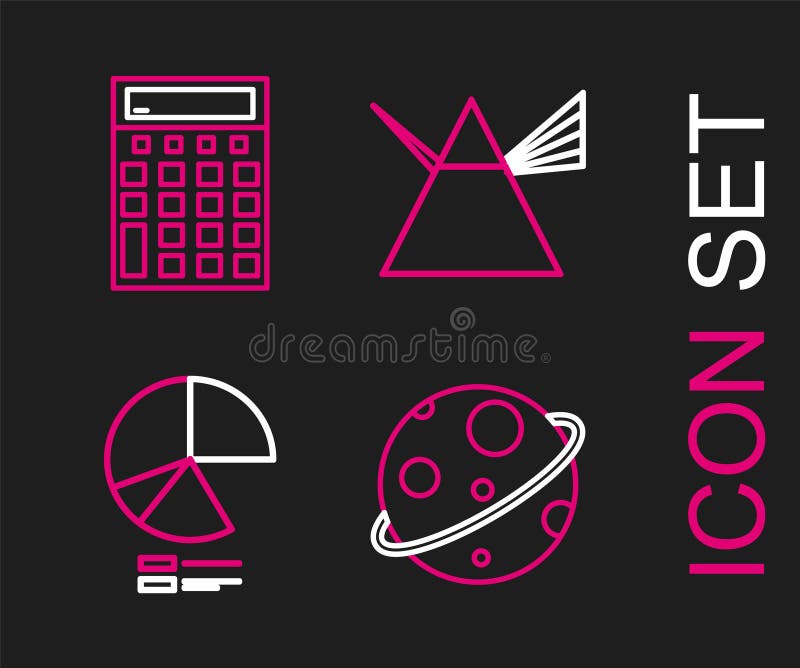 Set Line Planet, Pie Chart Infographic, Light Rays Prism and Calculator ...