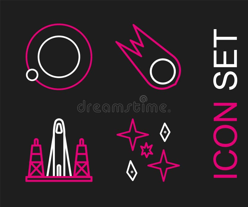 Set Line Planet, Rocket Launch from the Spaceport, Comet Falling Down ...