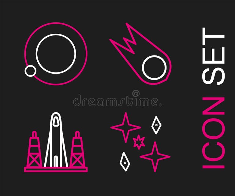 Set Line Planet, Rocket Launch from the Spaceport, Comet Falling Down ...