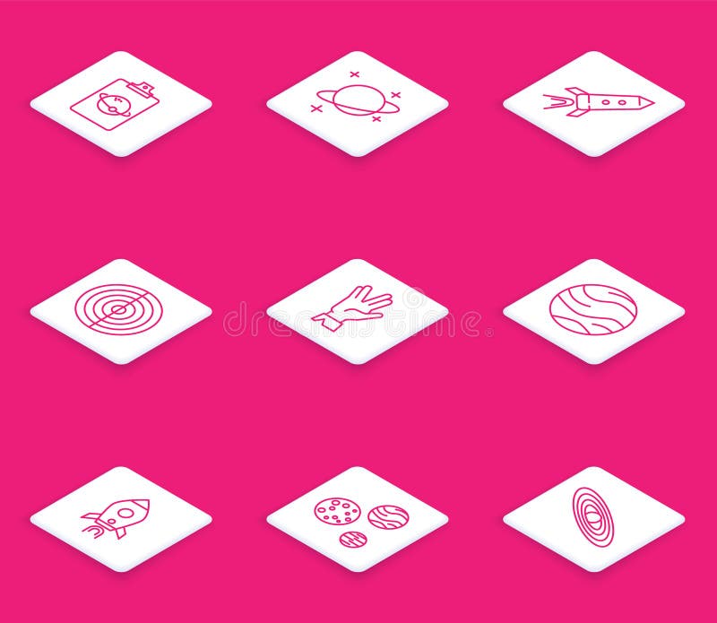 Set Line Planet, Rocket Ship with Fire, Earth Structure, Vulcan Salute ...