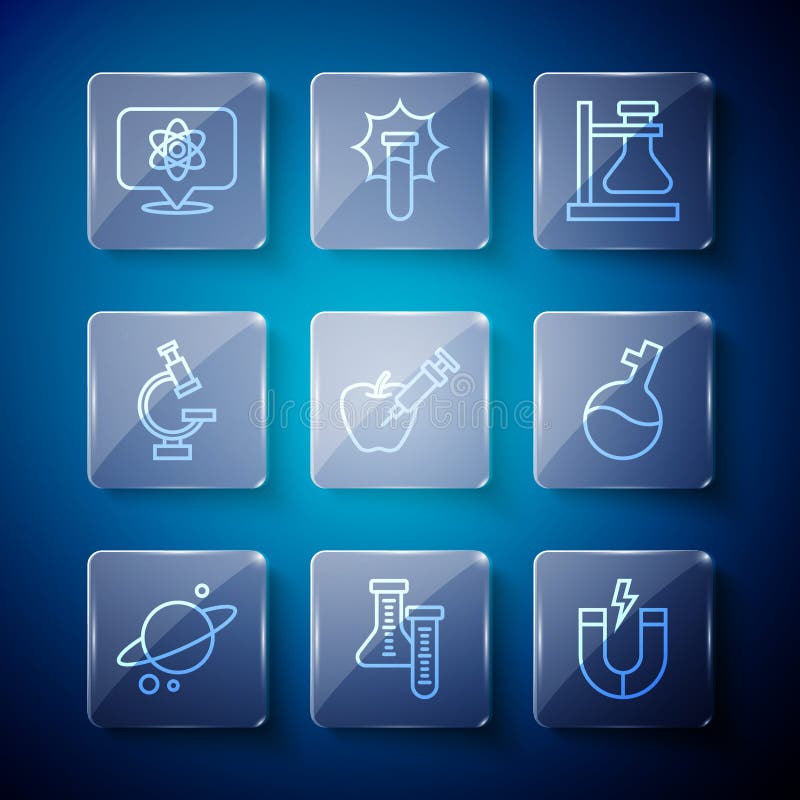 Set Line Planet Saturn, Test Tube, Magnet, Flask on Stand, Genetically ...