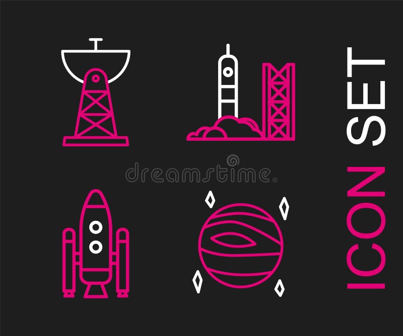 Set Line Planet Venus, Space Shuttle and Rockets, Rocket Launch from ...