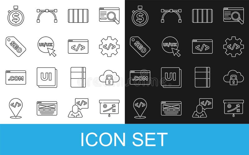 Set Line Planning Strategy Concept, Cloud Computing Lock, Front End Development, Color Palette ...