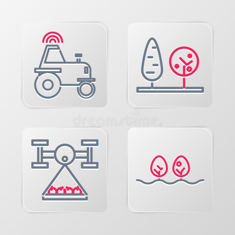 Set Line Plant, Smart Farm with Drone, Trees and Wireless Tractor Smart ...