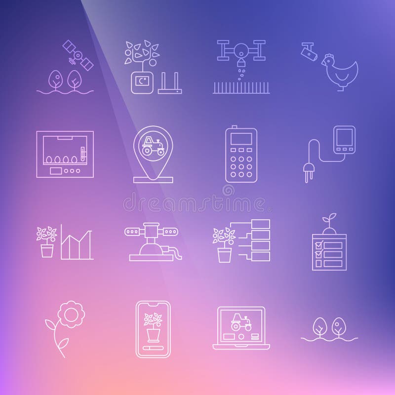 Set Line Plant, Smart Farming Technology, Sensor, with Drone, Tractor ...