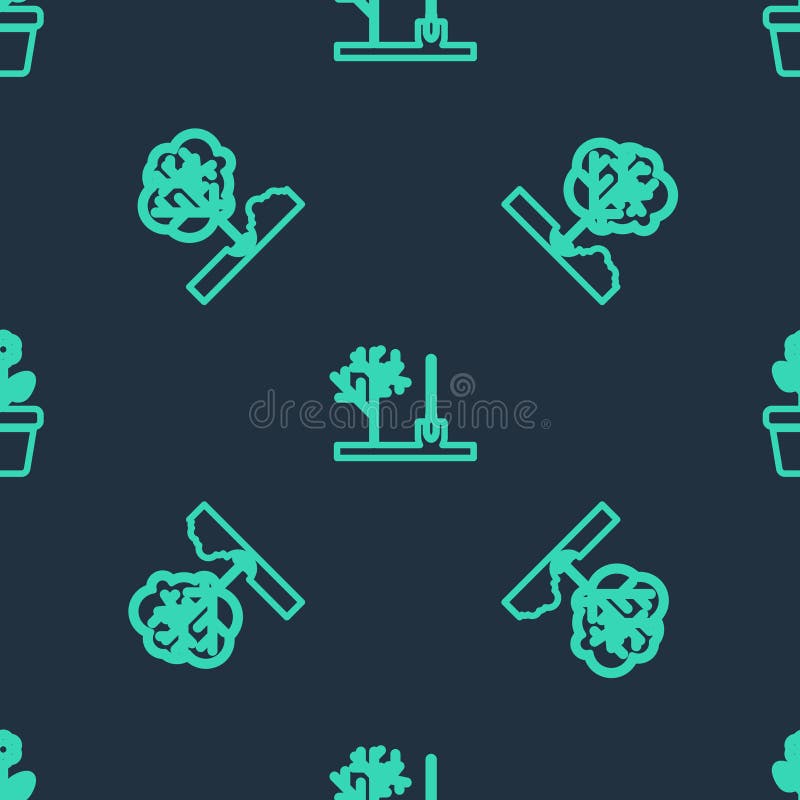 Set Line Planting Tree in the Ground, and Flower Pot on Seamless ...