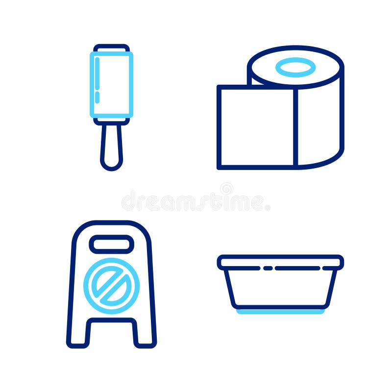 Set Line Plastic Basin, Wet Floor and Cleaning Progress, Toilet Paper ...