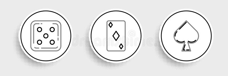 Set Line Playing Card with Spades Symbol, Game Dice and Diamonds Icon ...