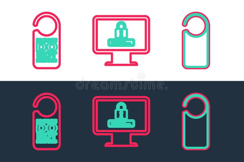 Set Line Please Do Not Disturb, and Monitor with Password Icon. Vector ... Set Line Please Do Not Disturb, and Monitor with Password Icon. Vector ...
