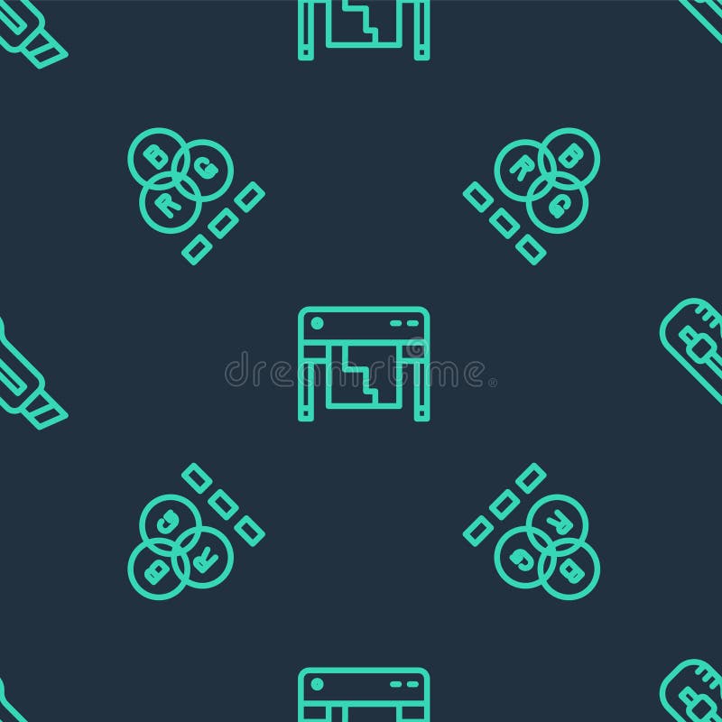 Set Line Plotter, RGB Color Mixing and Stationery Knife on Seamless ...