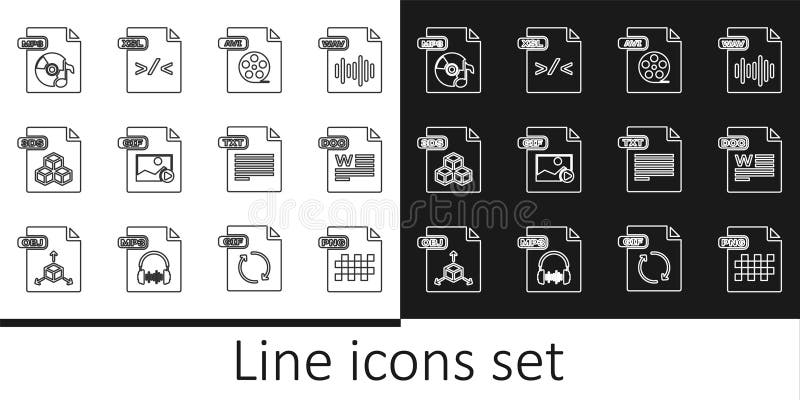 Set Line PNG File Document, DOC, AVI, GIF, 3DS, MP3, TXT and XSL Icon ... Set Line PNG File Document, DOC, AVI, GIF, 3DS, MP3, TXT and XSL Icon ...