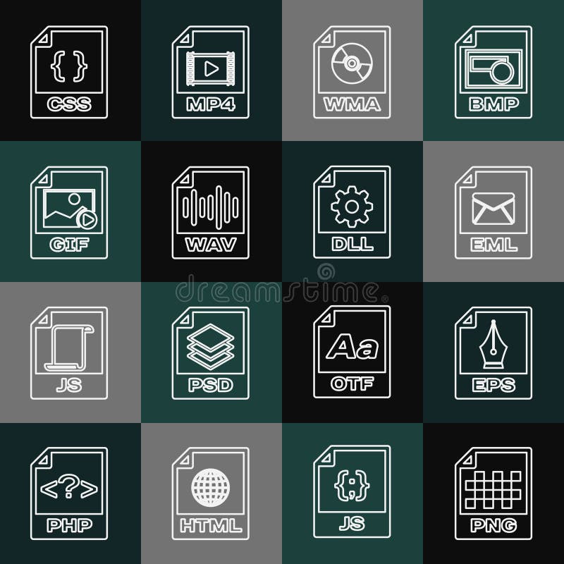 Set Line PNG File Document, EPS, EML, WMA, WAV, GIF, CSS and DLL Icon ... Set Line PNG File Document, EPS, EML, WMA, WAV, GIF, CSS and DLL Icon ...