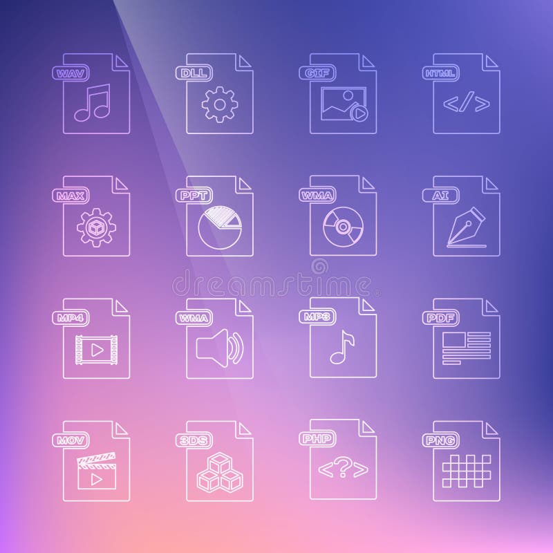 Set Line PNG File Document, PDF, AI, GIF, PPT, MAX, WAV and WMA Icon ... Set Line PNG File Document, PDF, AI, GIF, PPT, MAX, WAV and WMA Icon ...