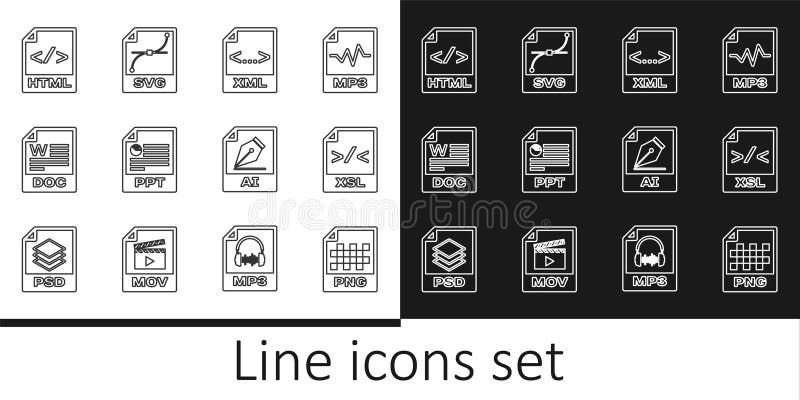 Set Line PNG File Document, XSL, XML, PPT, DOC, HTML, AI and SVG Icon ... Set Line PNG File Document, XSL, XML, PPT, DOC, HTML, AI and SVG Icon ...
