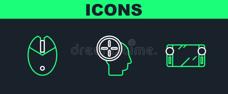 Set Line Portable Video Game Console, Computer Mouse Gaming and Head ...