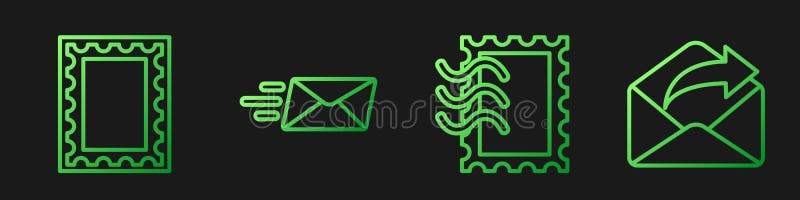 Set Line Postal Stamp, Postal Stamp, Express Envelope and Outgoing Mail ...