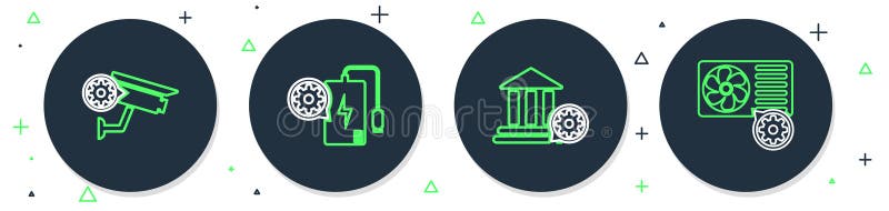 Set Line Power Bank Setting, Bank Building, Security Camera and Air ...