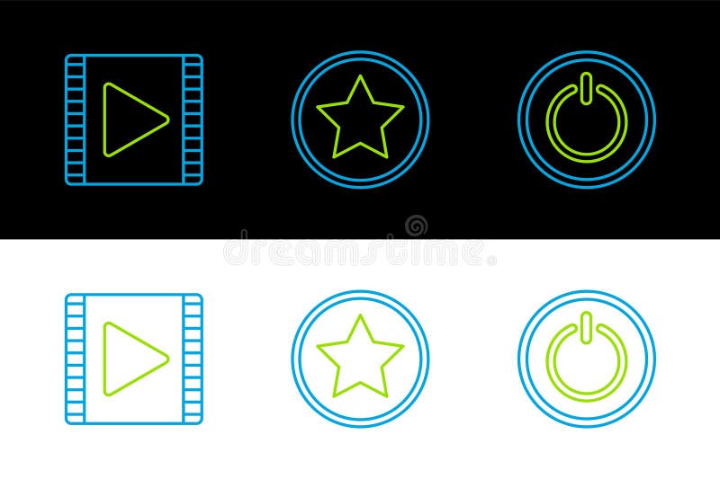 Set Line Power Button, Play Video and Star Icon. Vector Stock Vector ...