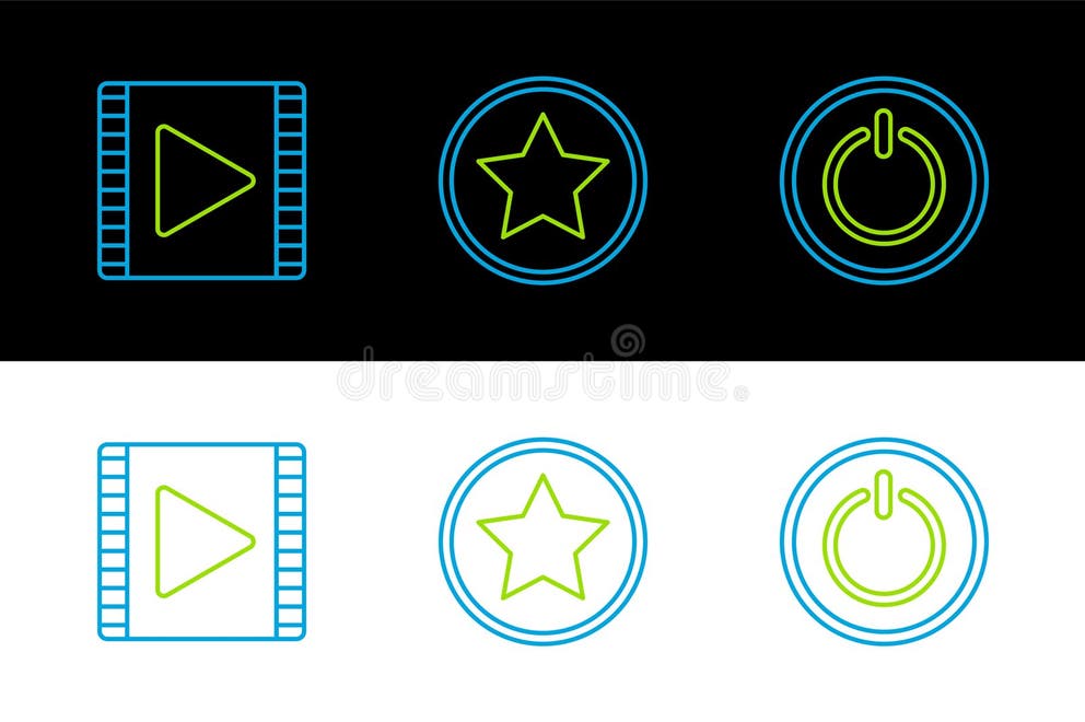 Set Line Power Button, Play Video and Star Icon. Vector Stock Vector ...