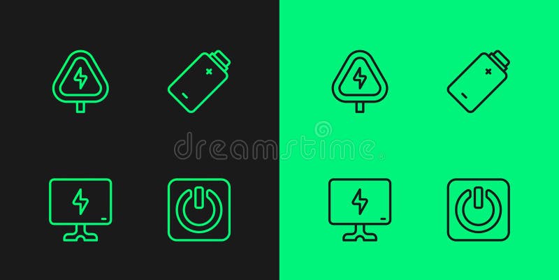 Set Line Power Button, Smart Tv, High Voltage and Battery Charge Icon ...