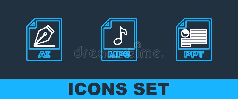 Set Line PPT File Document, AI and MP3 Icon. Vector Stock Vector ... Set Line PPT File Document, AI and MP3 Icon. Vector Stock Vector ...