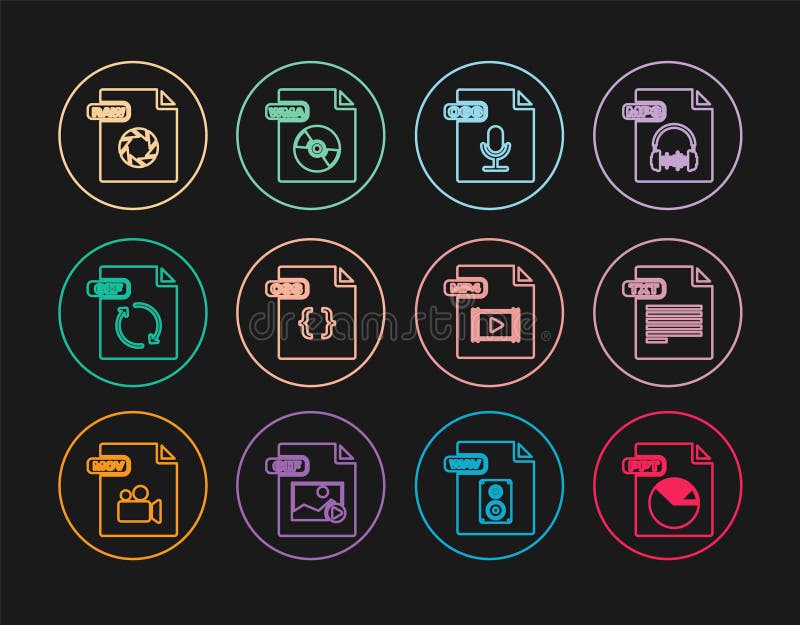 Set Line Ppt File Document Txt Ogg Css Raw Mp4 And Wma Icon