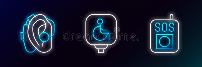 Set Line Press the SOS Button, Hearing Aid and Disabled Wheelchair Icon ...