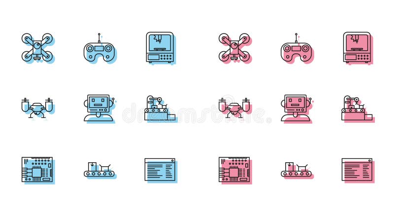 Set Line Printed Circuit Board PCB, Drone Flying Action Camera, Software, Web Developer ...