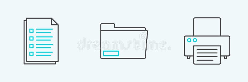 Set Line Printer, File Document and Document Folder Icon. Vector Stock ...