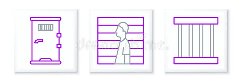 Set Line Prison Window, Cell Door and Suspect Criminal Icon. Vector Stock Illustration ...
