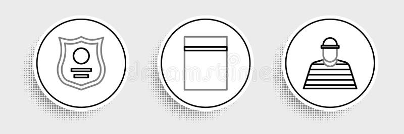 Set Line Prisoner, Police Badge and Plastic Bag with Ziplock Icon ...