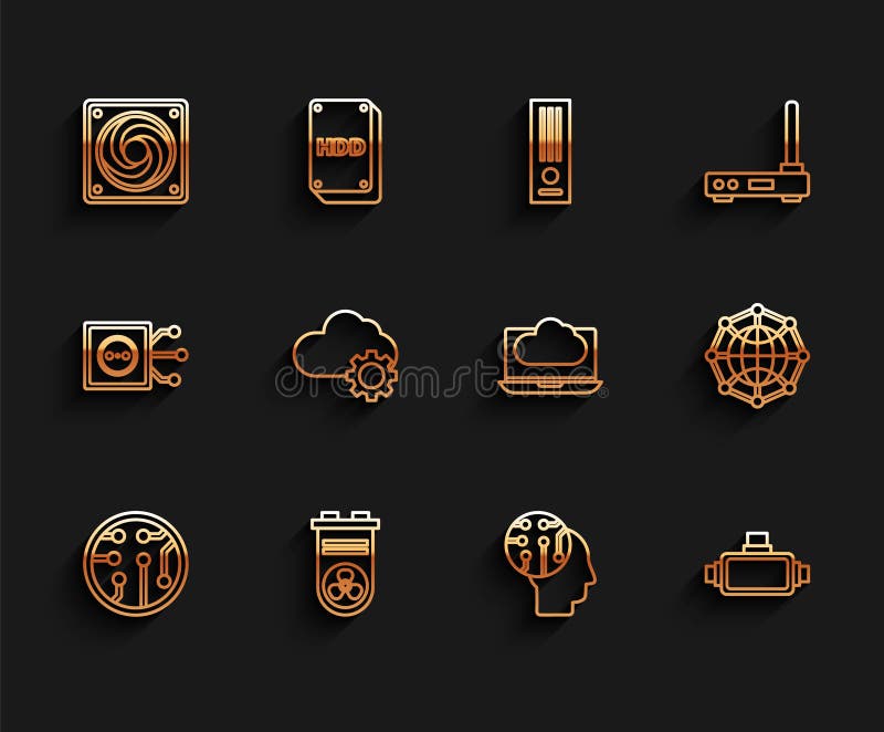 Set Line Processor, Computer Cooler, Human Brain As Digital Circuit Board, Virtual Reality ...