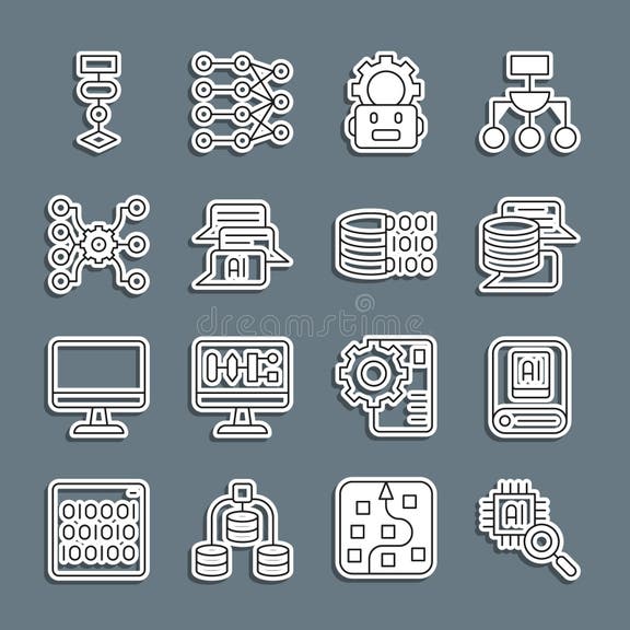 Set Line Processor CPU, Artificial Intelligence AI, Server, Data, Robot ...