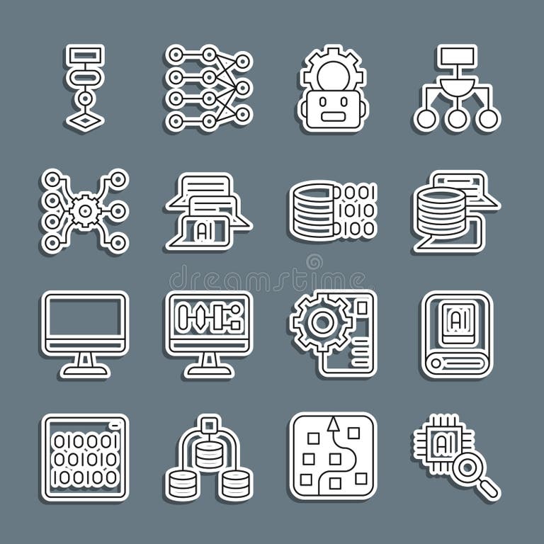 Set Line Processor CPU, Artificial Intelligence AI, Server, Data, Robot Setting, Chat, Neural ...