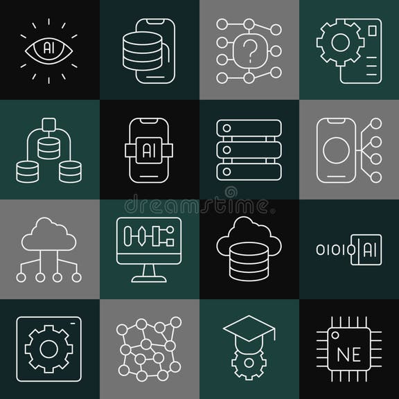 Set Line Processor CPU, Binary Code, Neural Network, Artificial Intelligence AI, Server, Data ...