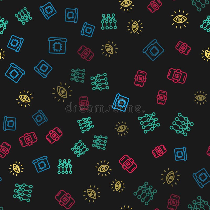 Set Line Processor CPU, Neural Network, Artificial Intelligence AI and on Seamless Pattern ...