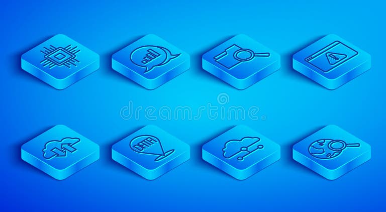 Set Line Processor CPU, Pie Chart Infographic, Search with Folder, Data Analysis, Network Cloud ...