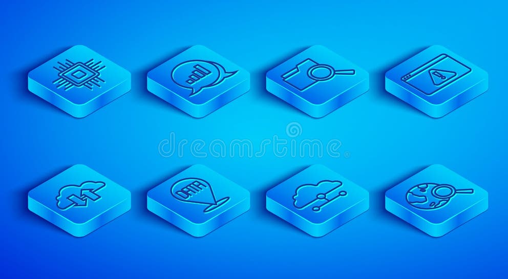 Set Line Processor CPU, Pie Chart Infographic, Search with Folder, Data Analysis, Network Cloud ...