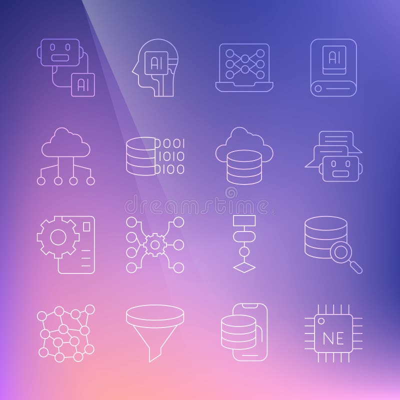 Set Line Processor CPU, Server, Chat Bot, Neural Network, Binary Code ... Set Line Processor CPU, Server, Chat Bot, Neural Network, Binary Code ...