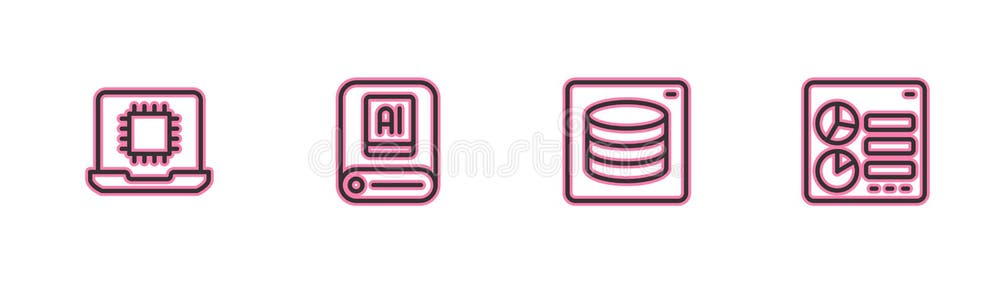 Set Line Processor CPU, Server, Data, Artificial Intelligence AI and Computer Api Interface Icon ...