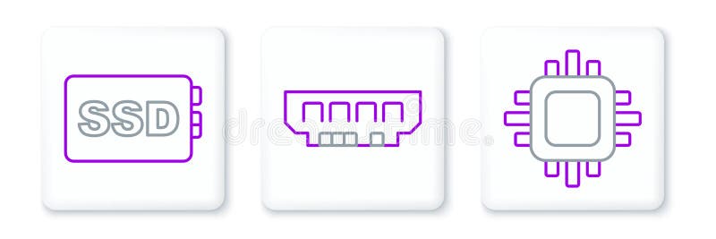Set Line Processor with CPU, SSD Card and RAM, Random Access Memory Icon. Vector Stock Vector ...