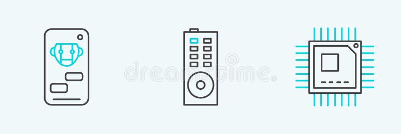 Set Line Processor with Microcircuits CPU, Bot and Remote Control Icon ... Set Line Processor with Microcircuits CPU, Bot and Remote Control Icon ...