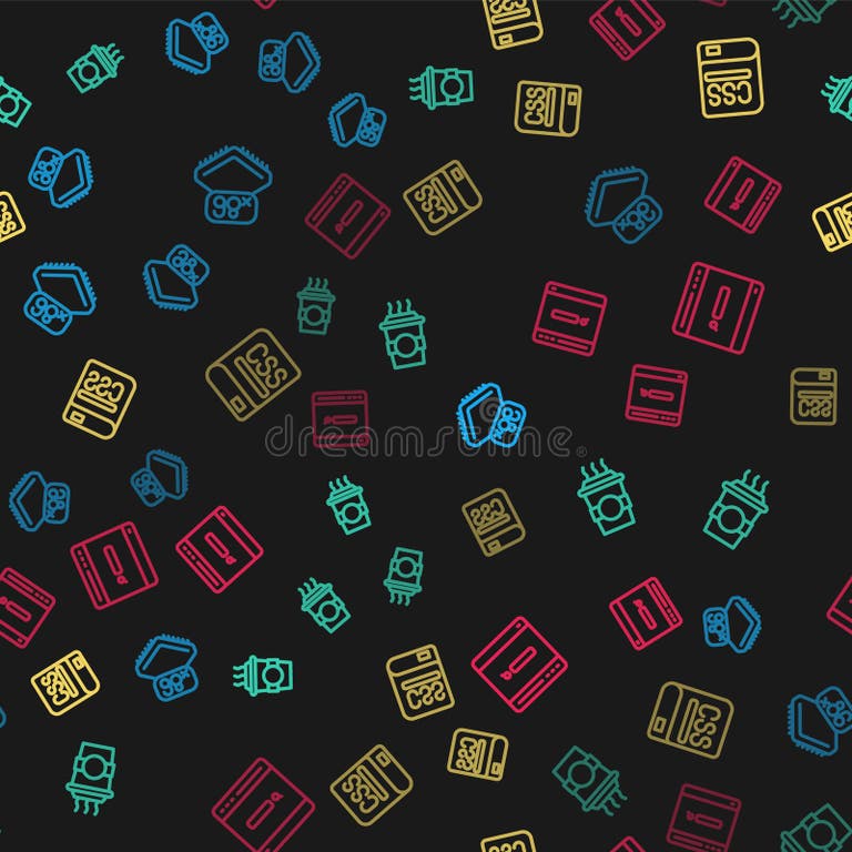 Set Line Processor with Microcircuits CPU, Coffee Cup To Go, Books about Programming and Search ...