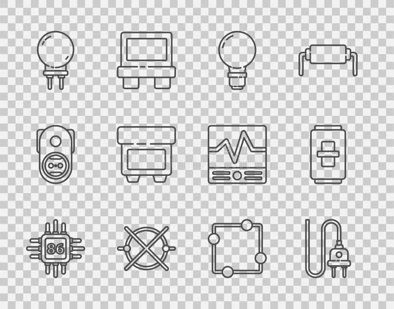Set Line Processor With Microcircuits Cpu Electric Plug Light Bulb Concept Of Idea Scheme