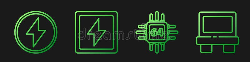 Set Line Processor with Microcircuits CPU, Lightning Bolt, Lightning Bolt and Fuse. Gradient ...